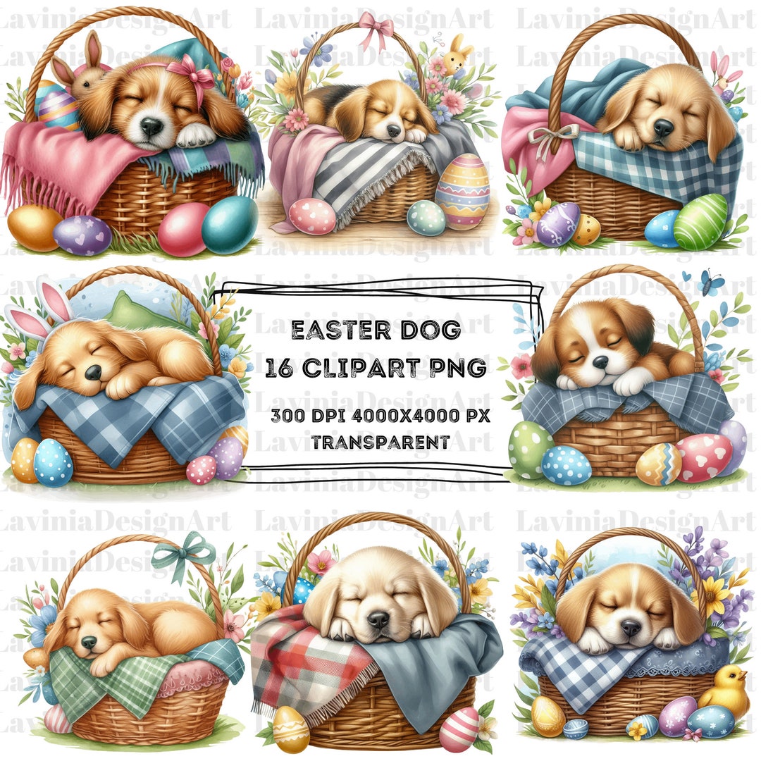 Easter Clipart Watercolor | Easter Dog Clipart| Easter Sleepy Dog ...
