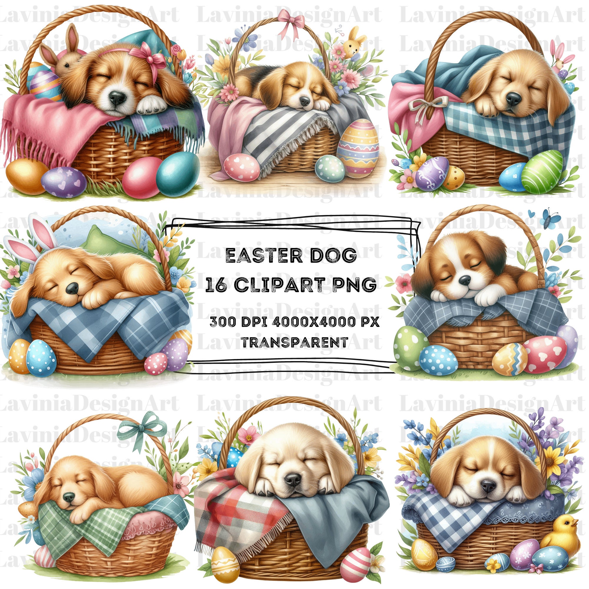Easter Clipart Watercolor Easter Dog Clipart Easter Sleepy Dog Easter ...