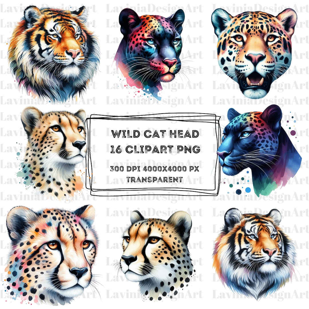 Wild Cat Head Clipart Watercolor | Leopard Clipart | Panther Clipart ...