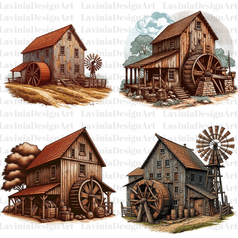 Rustic Mill Farm Clipart Farm Clipart Digital Download - Etsy