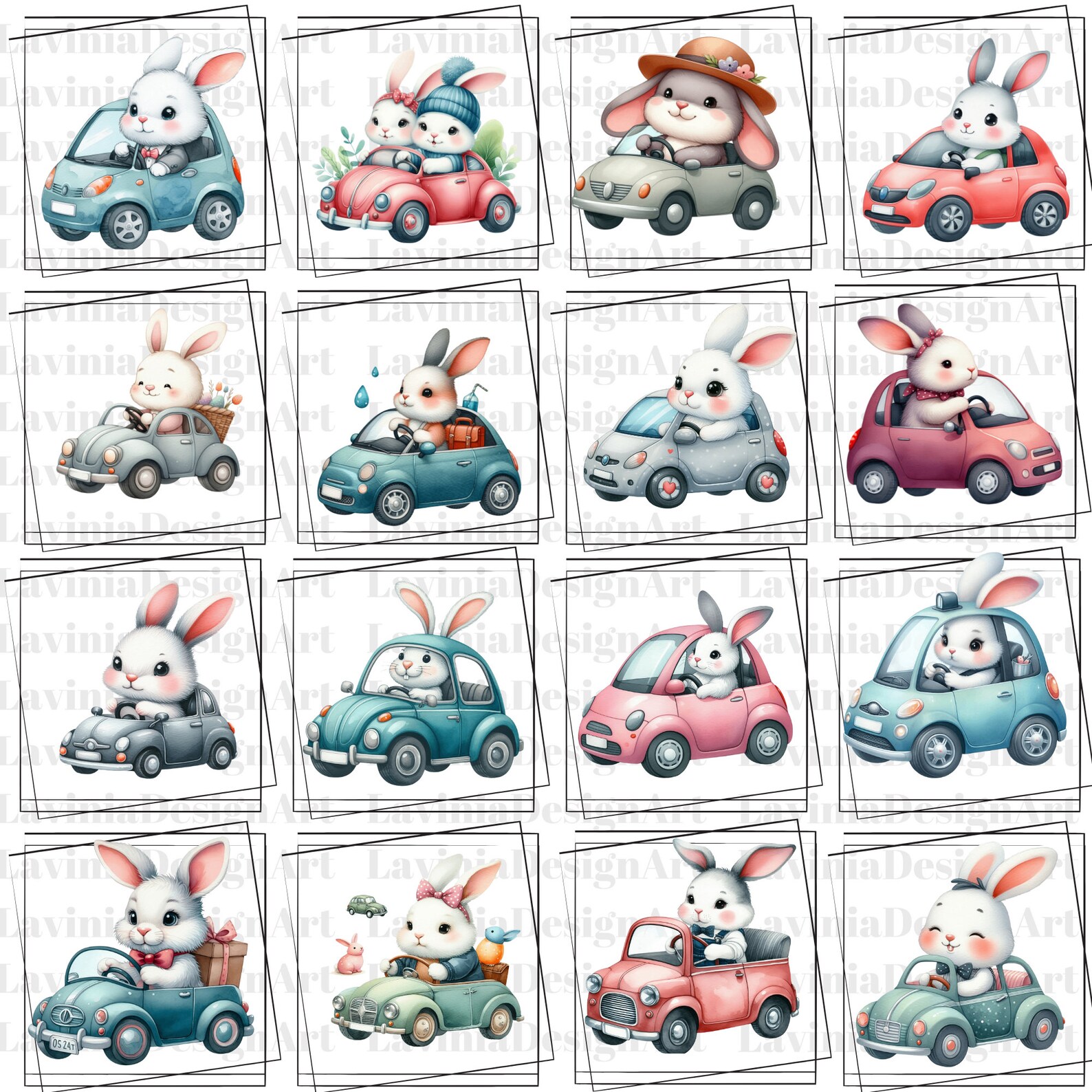 Rabbit Driving a Car Clipart Watercolor Rabbit Png Drive Car Clipart ...