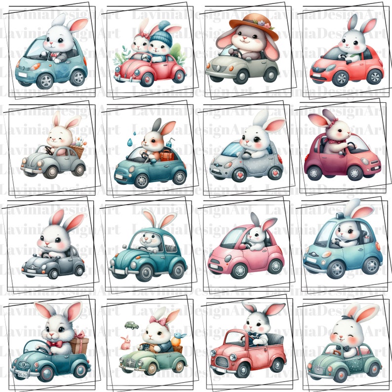 Rabbit Driving a Car Clipart Watercolor Rabbit Png Drive Car Clipart ...