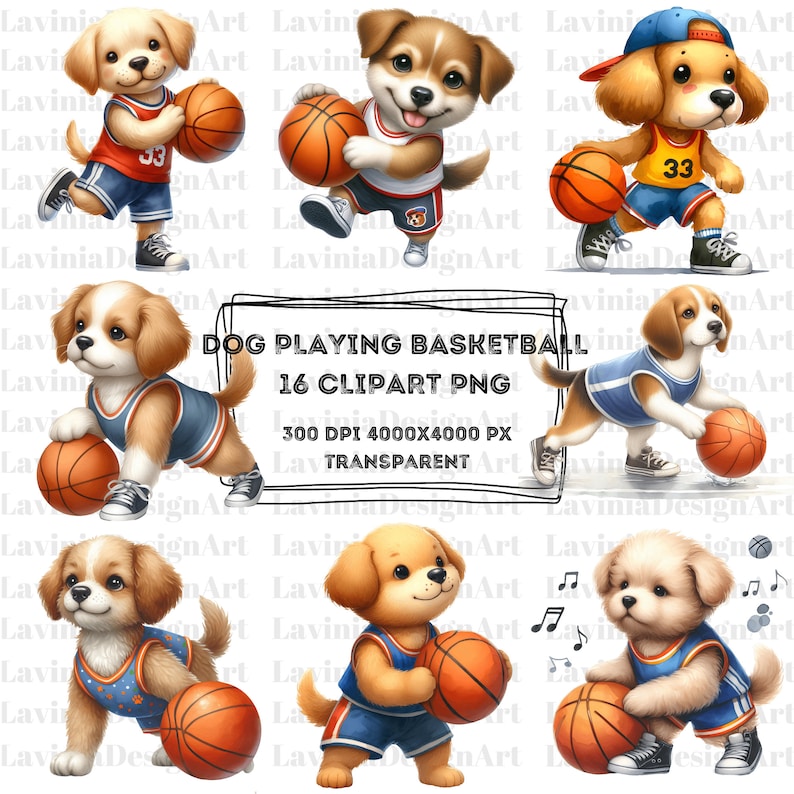Dog Playing Basketball Clipart Watercolor | Dog Clipart | Cute Dog ...