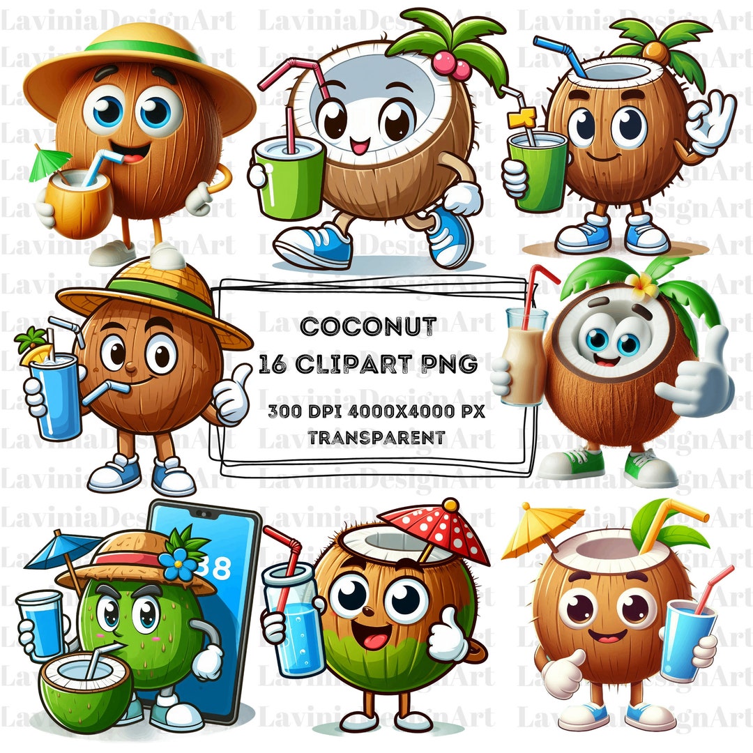 Coconut Clipart Watercolor | Drink Coconut Clipart | Coconut PNG ...