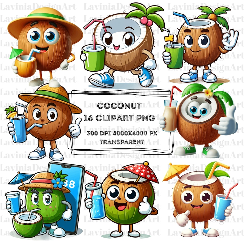 Coconut Clipart Watercolor | Drink Coconut Clipart | Coconut PNG ...