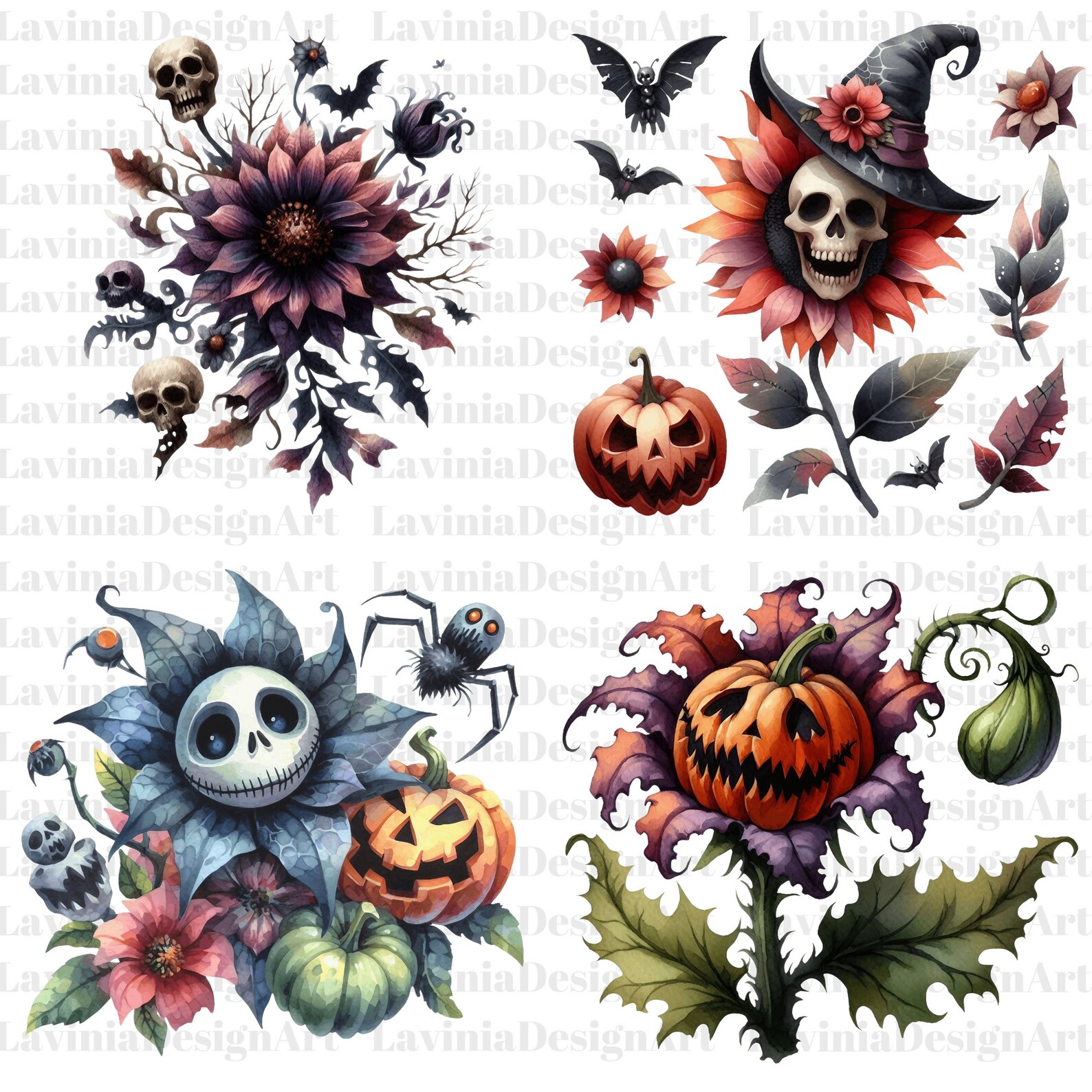 Halloween Flower Clipart Watercolor | Halloween Clipart | Halloween PNG ...