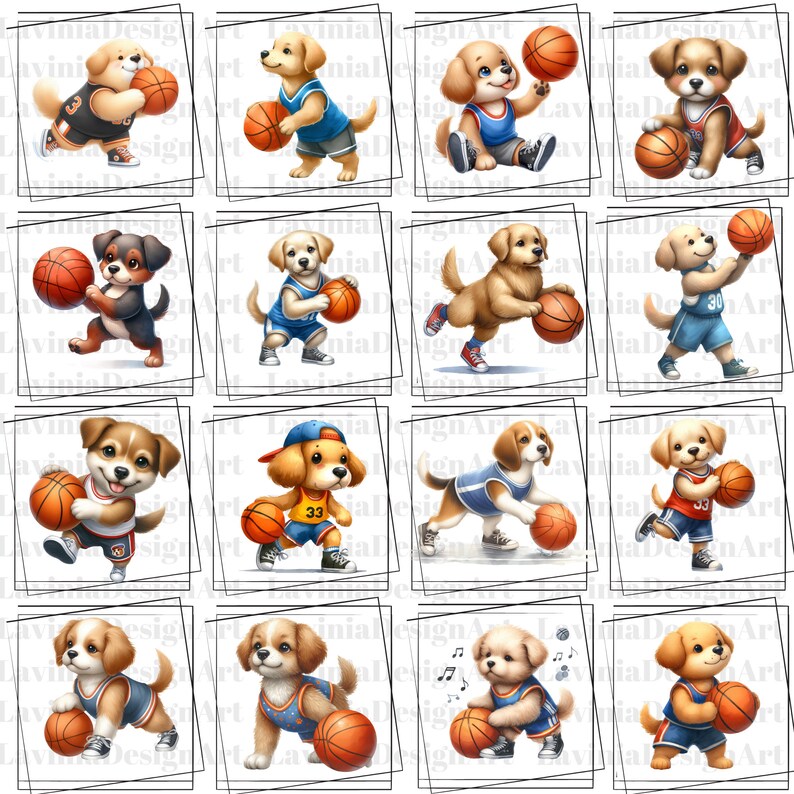 Dog Playing Basketball Clipart Watercolor | Dog Clipart | Cute Dog ...