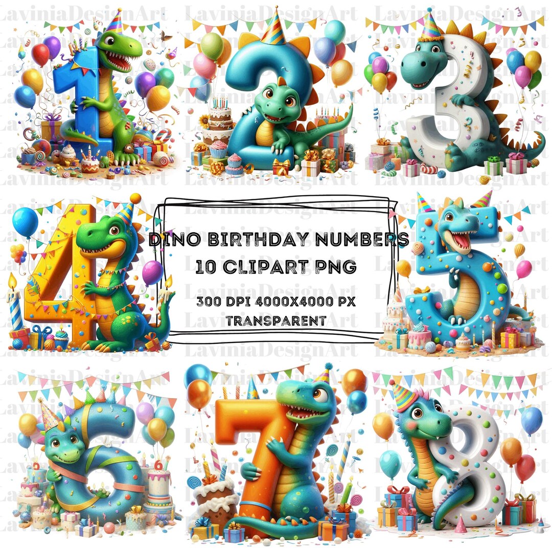 Dino Birthday Numbers | Cute Dinosaur Party Decorations | Customizable ...