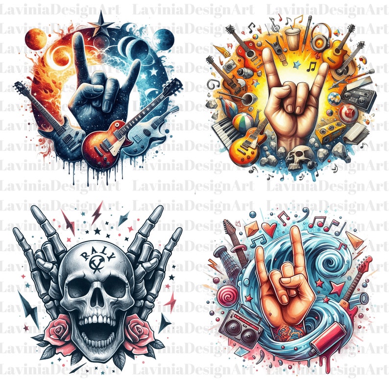 Rock and Roll Symbol Clipart Watercolor | Rock Clipart | Rock Splashart ...