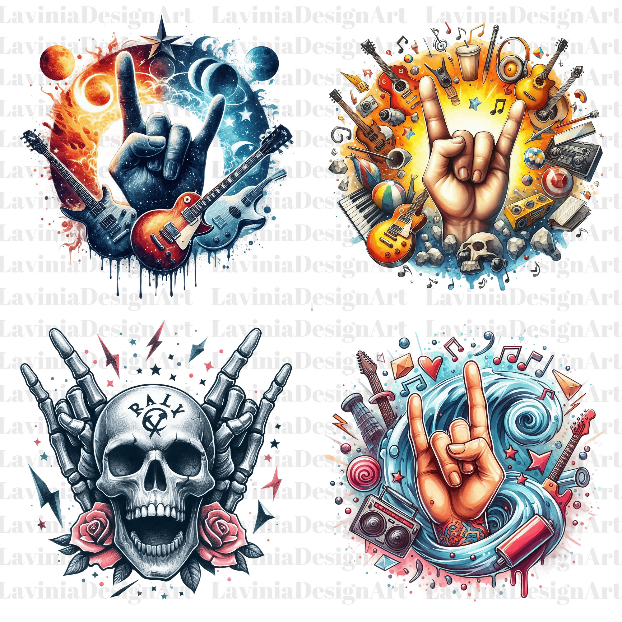 Rock and Roll Symbol Clipart Watercolor | Rock Clipart | Rock Splashart ...