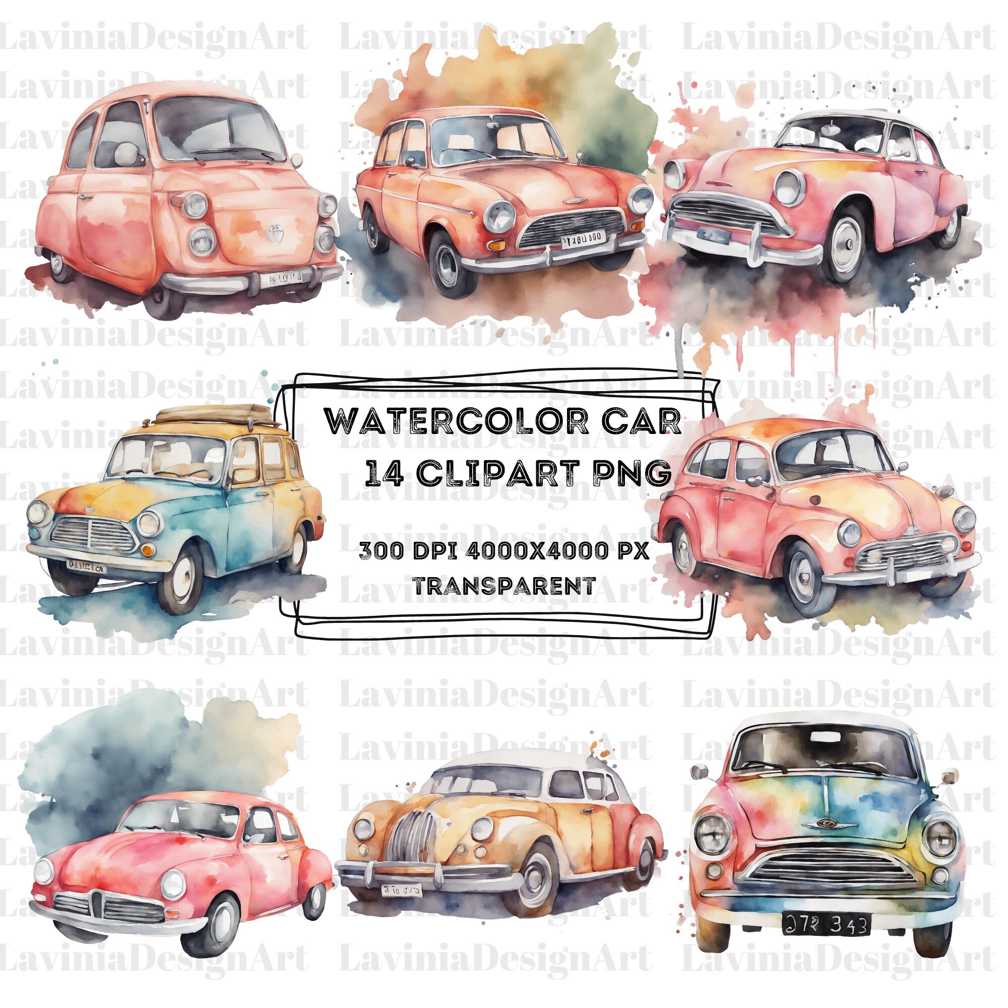 Watercolor Cute Vintage Cars Clipart | Nursery Watercolor Cars ...