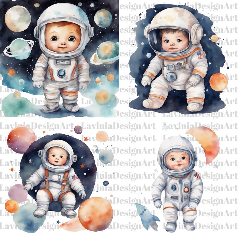 Baby Astronaut Clipart Watercolor Space Clipart Cute Astronaut Baby ...