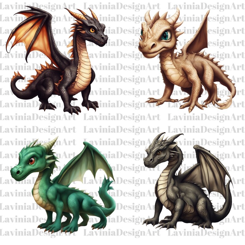 Watercolor Colourful Fantasy Dragon Clipart Dragon PNG-JPG - Etsy