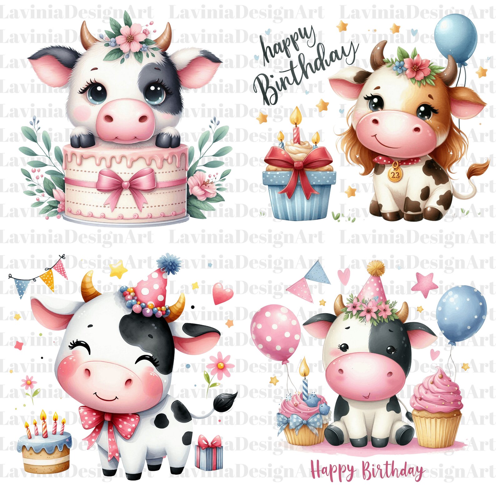Cow Birthday Clipart Happy Birthday Clipart Cow Decor Birthday Clipart ...