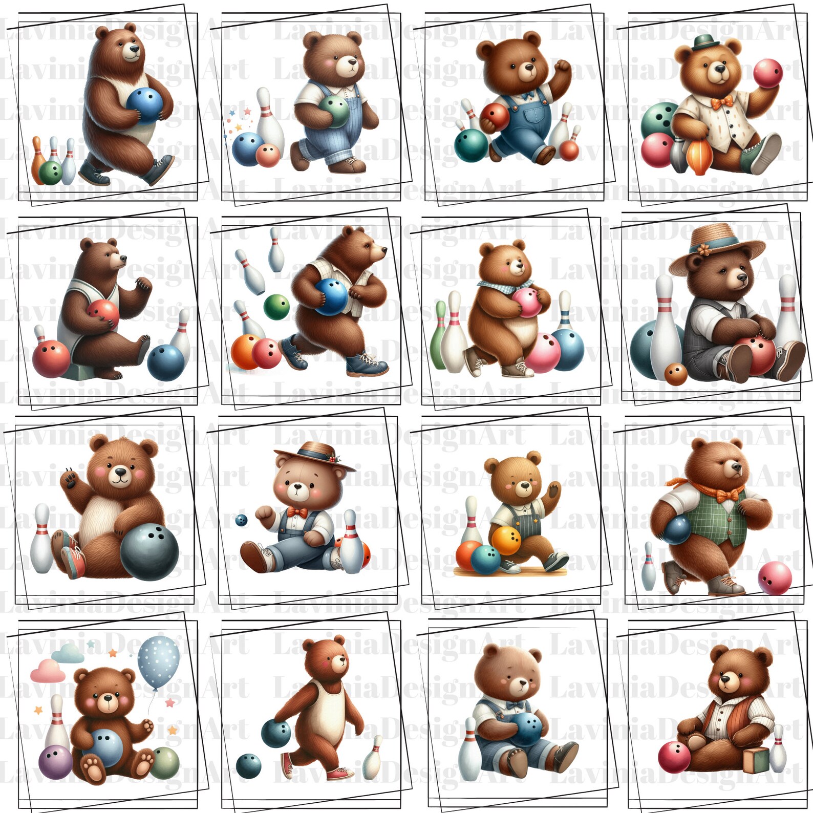 Bear Playing Bowling Clipart Watercolor | Sport Clipart | Animal Sport ...