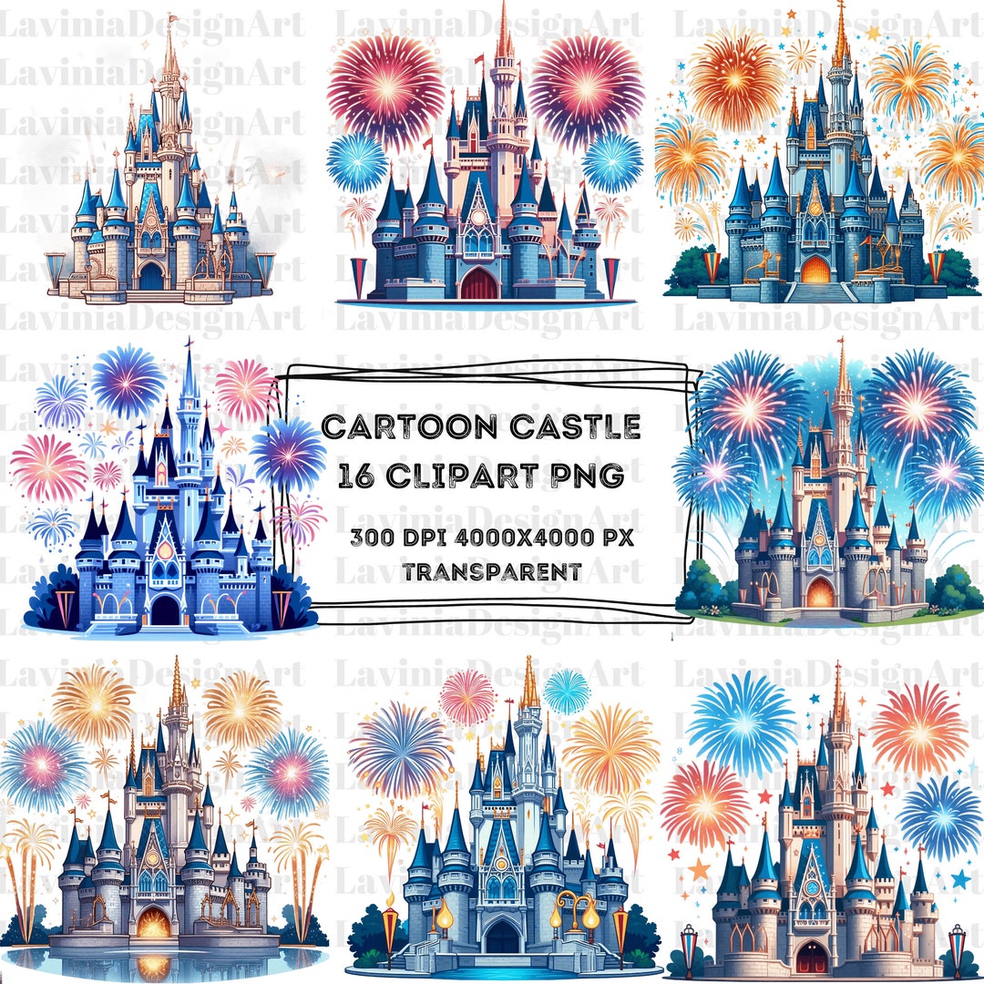 Cartoon Castle Watercolor Clipart | Castle Clipart | Castle Watercolor ...