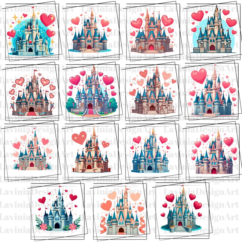Cartoon Hearts Castle Watercolor Clipart Castle Clipart Castle ...