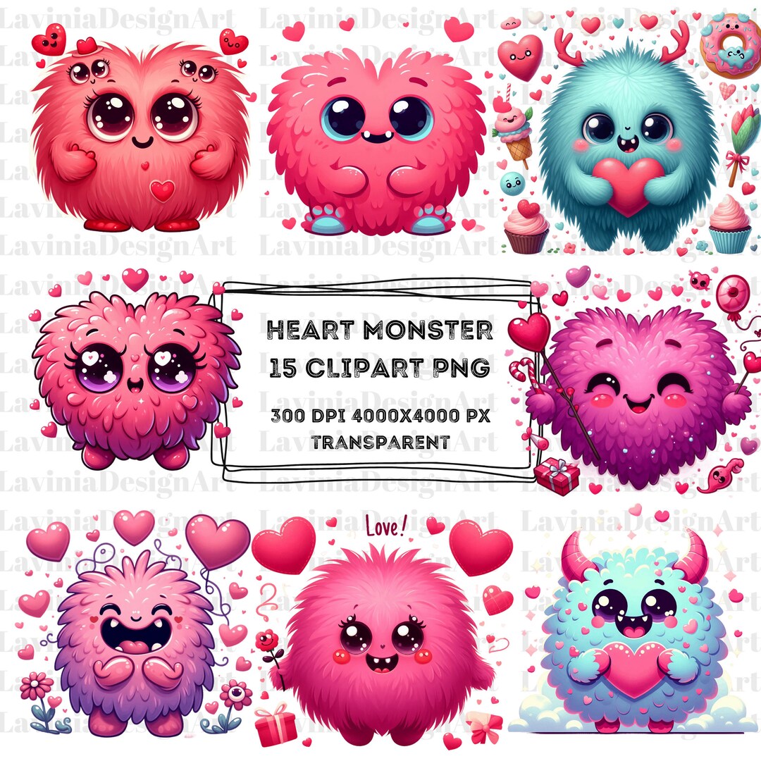 Watercolor Cute Heart Monster | Monster Clipart | Monster Watercolor ...