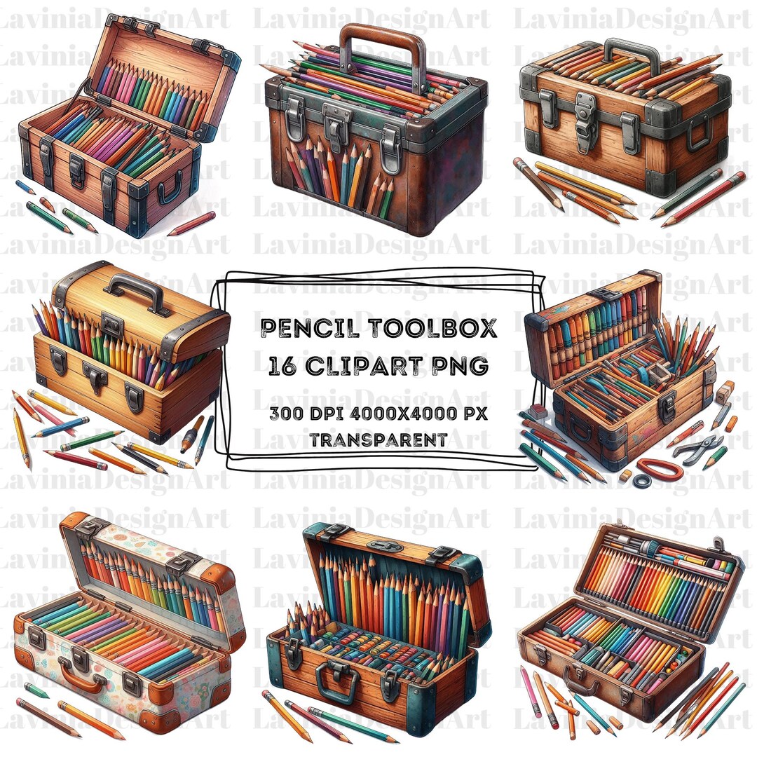 Pencil Toolbox Clipart | Cute Colorful Illustrations for Back to School ...