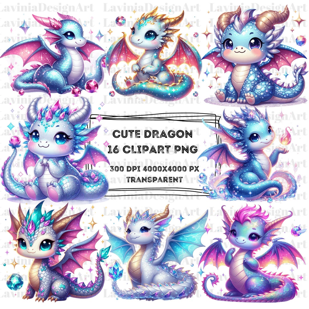 Cute Dragon Clipart Watercolor | Dragon Fantasy Clipart | Glowing ...