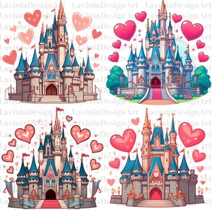 Cartoon Hearts Castle Watercolor Clipart | Castle Clipart | Castle ...