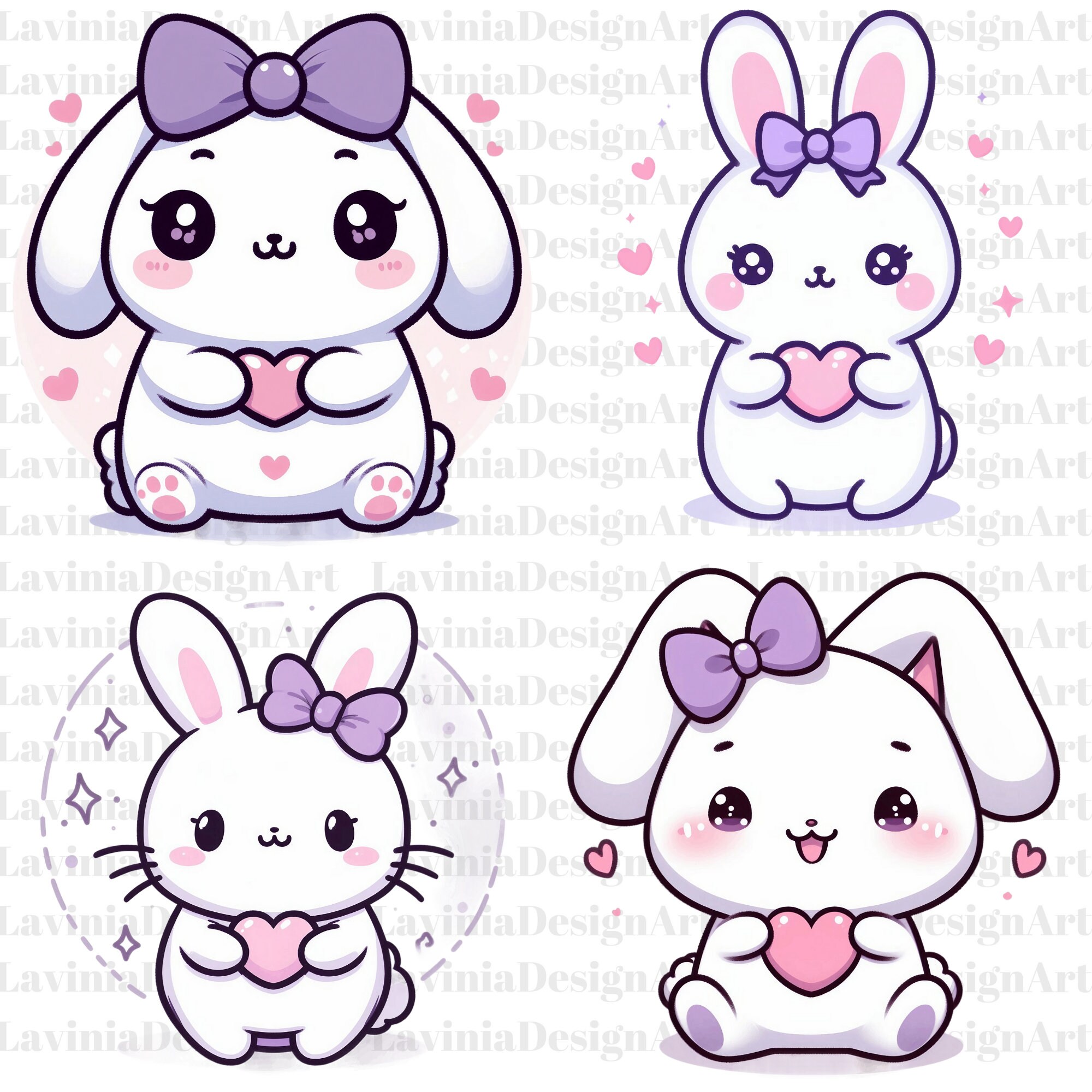Cute Chibi Bunny Clipart Watercolor Chibi Clipart Cute Chibi PNG Bunny ...
