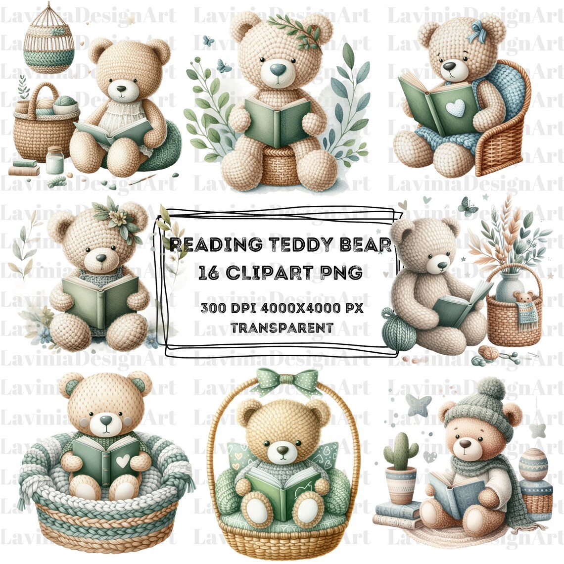 Reading Teddy Bear Clipart Watercolor Teddy Bear Clipart Animal Clipart ...