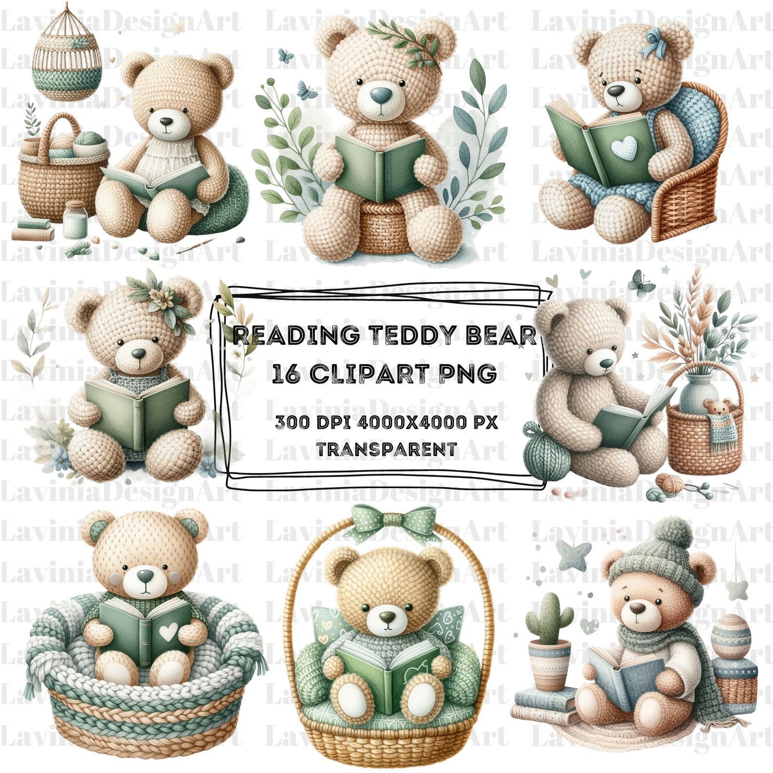 Reading Teddy Bear Clipart Watercolor | Teddy Bear Clipart | Animal ...