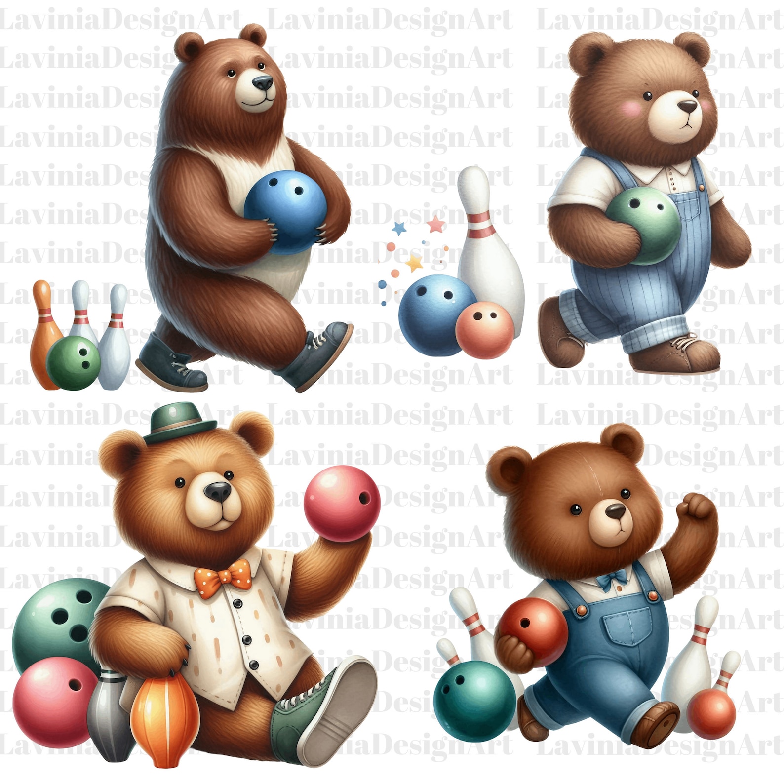 Bear Playing Bowling Clipart Watercolor Sport Clipart Animal Sport ...