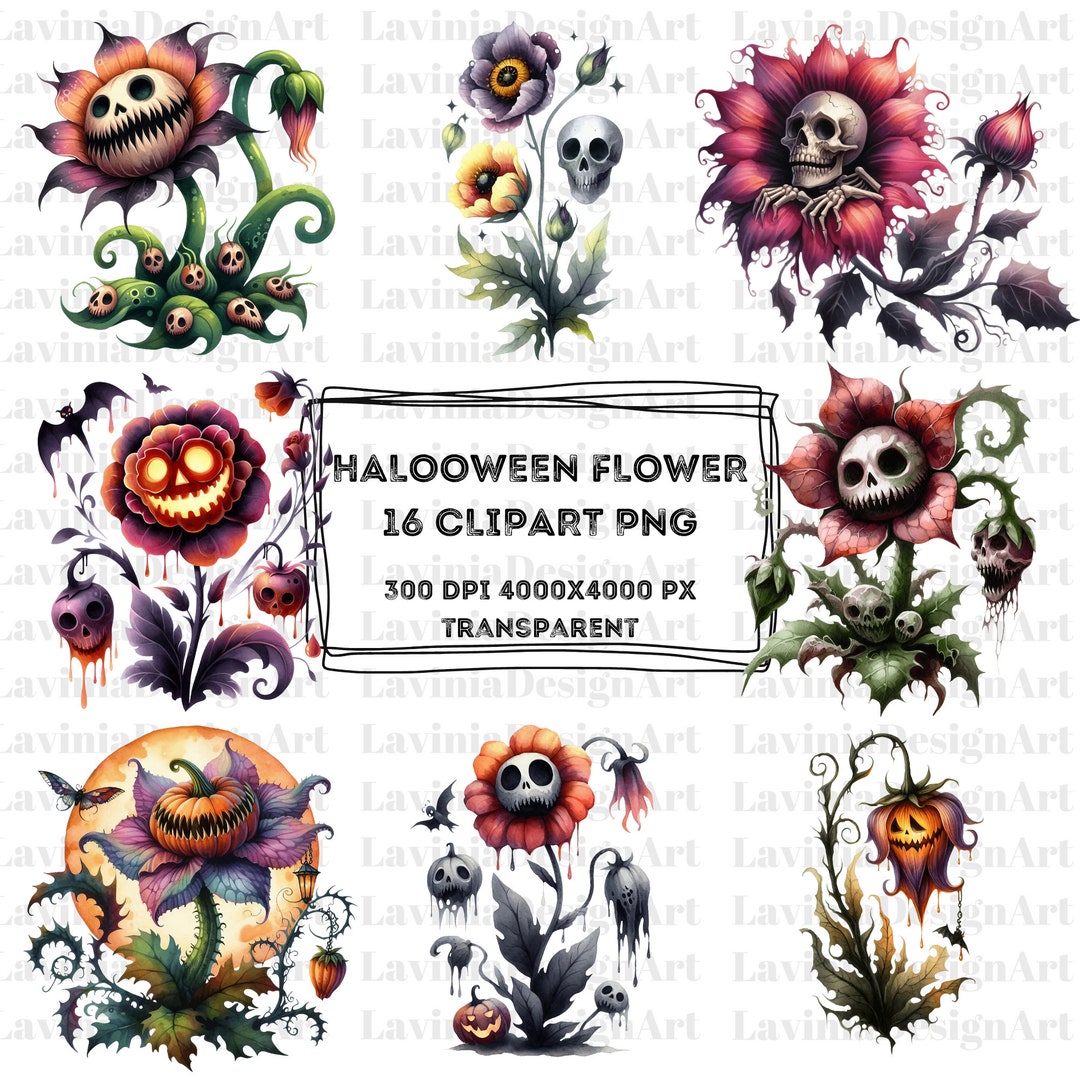 Halloween Flower Clipart Watercolor | Halloween Clipart | Halloween PNG ...