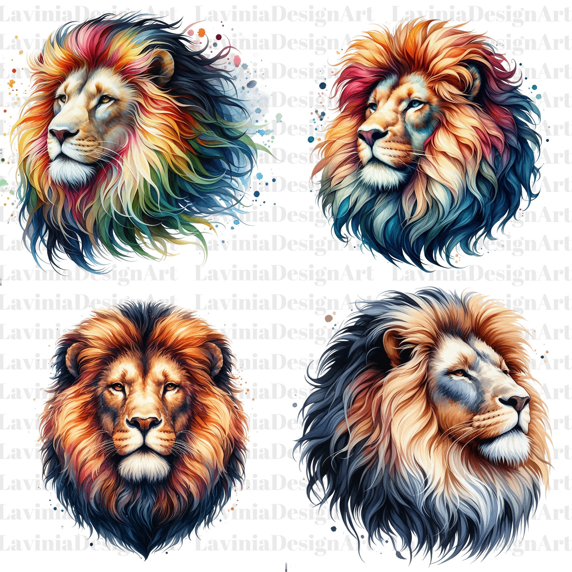 Colorful Lion Head Clipart Watercolor Lion Png Colorful Lion Lion Head ...