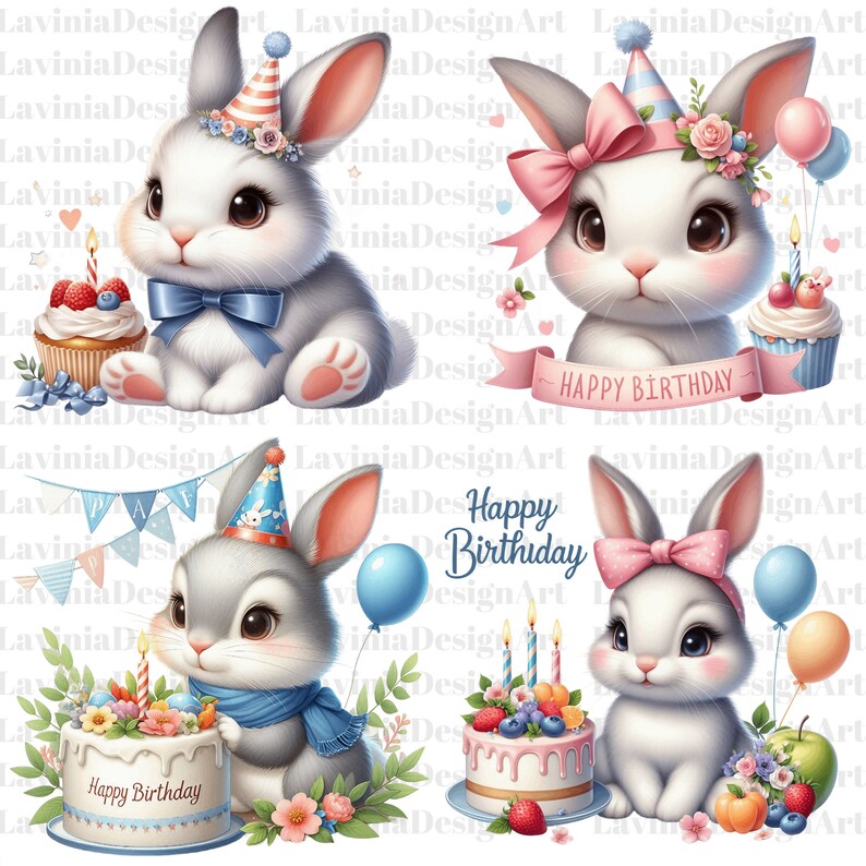 Happy Birthday Rabbit Clipart Watercolor | Happy Birthday Clipart ...