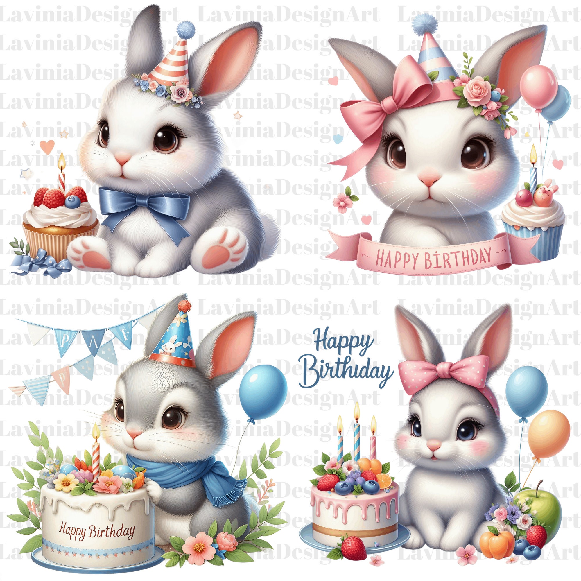 Happy Birthday Rabbit Clipart Watercolor | Happy Birthday Clipart ...