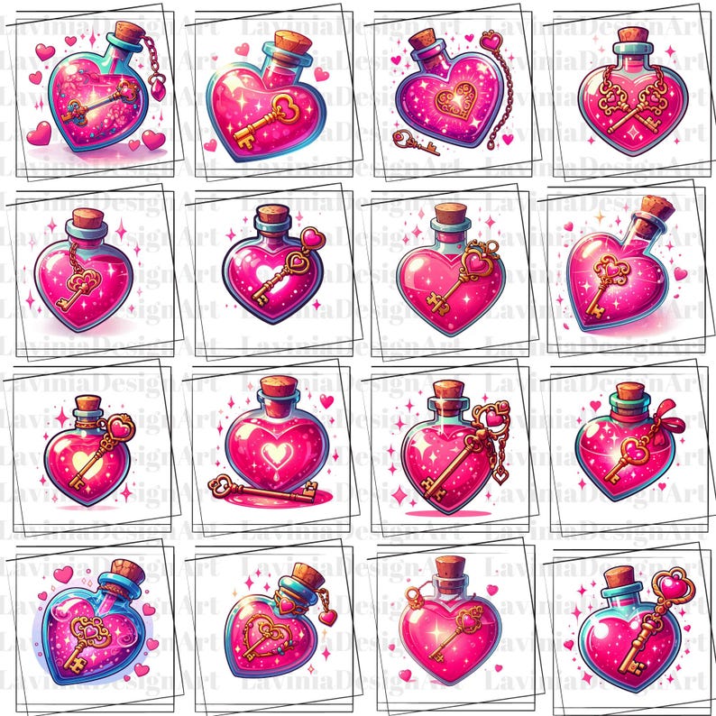 Potion Bottle Clipart Pink Bottle PNG Love Clipart Valentines Clipart Heart Clipart Digital ...