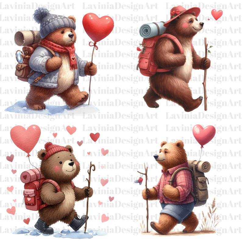 Hiking Bear Clipart Watercolor | Bear Clipart | Animal Clipart ...