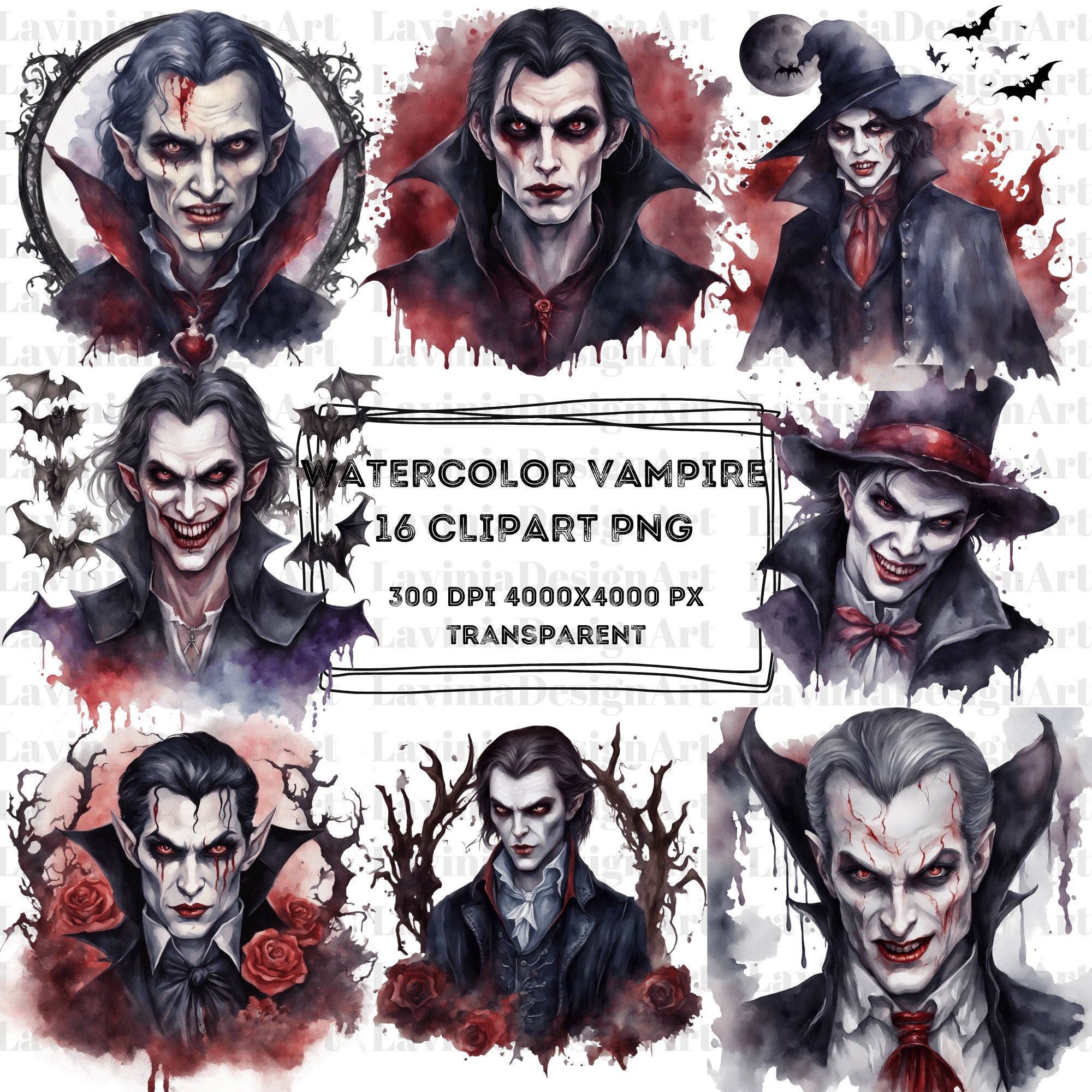 Watercolor Vampire Clipart Vampire PNG Blood Bite Digital Download ...