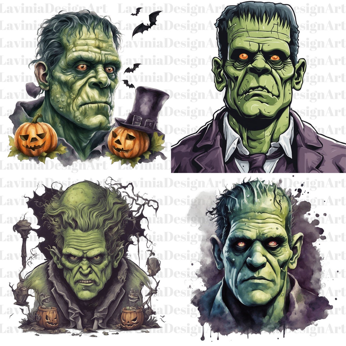 Halloween Frankenstein Watercolor Clipart | Halloween Clipart ...