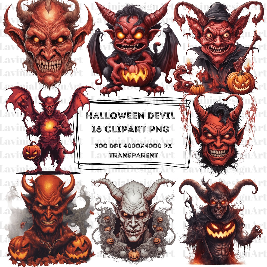 Devil Halloween Clipart | Demon Face Clipart | Devil Png | Spooky Devil ...