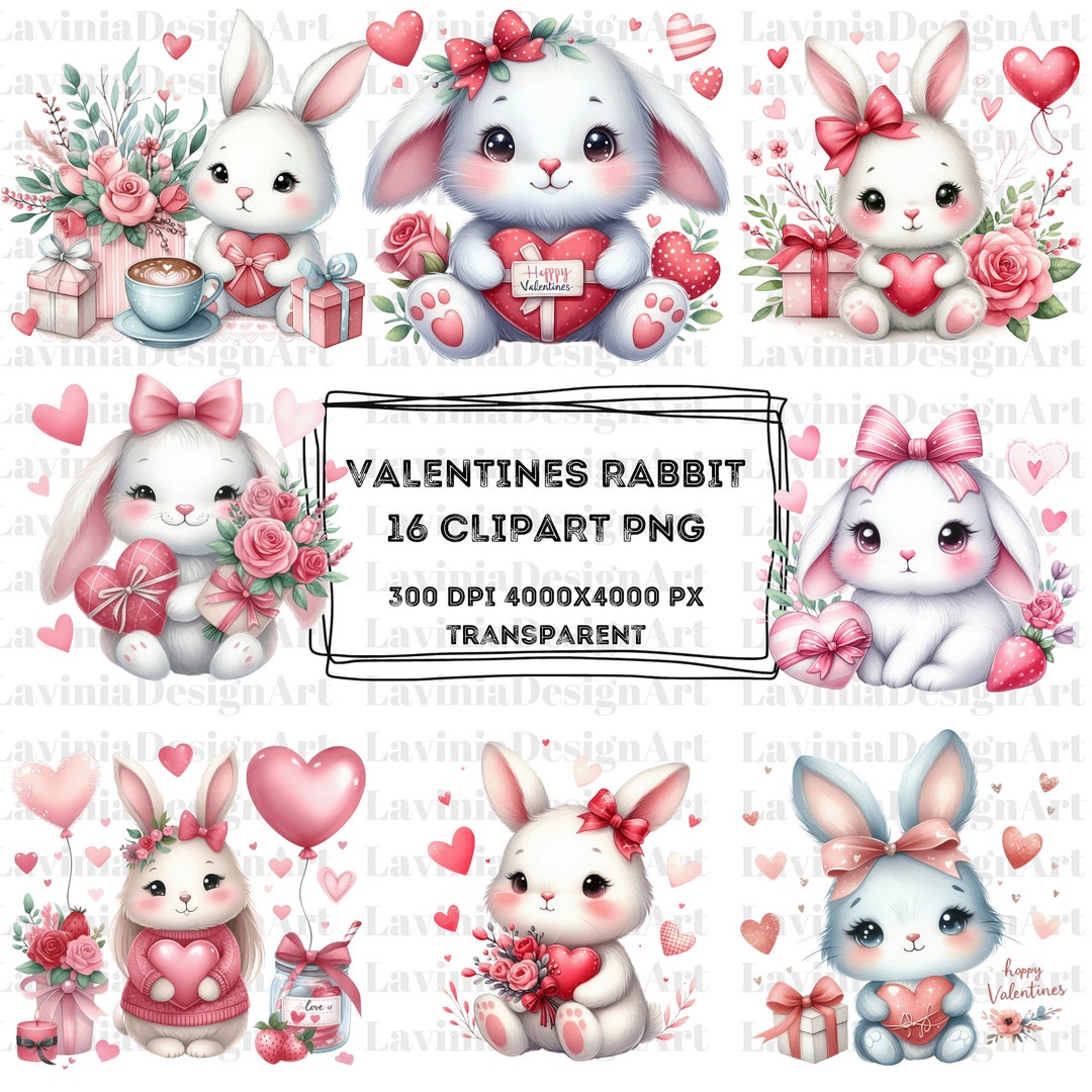 Valentines Rabbit Clipart Watercolor | Valentines Clipart | Rabbit ...