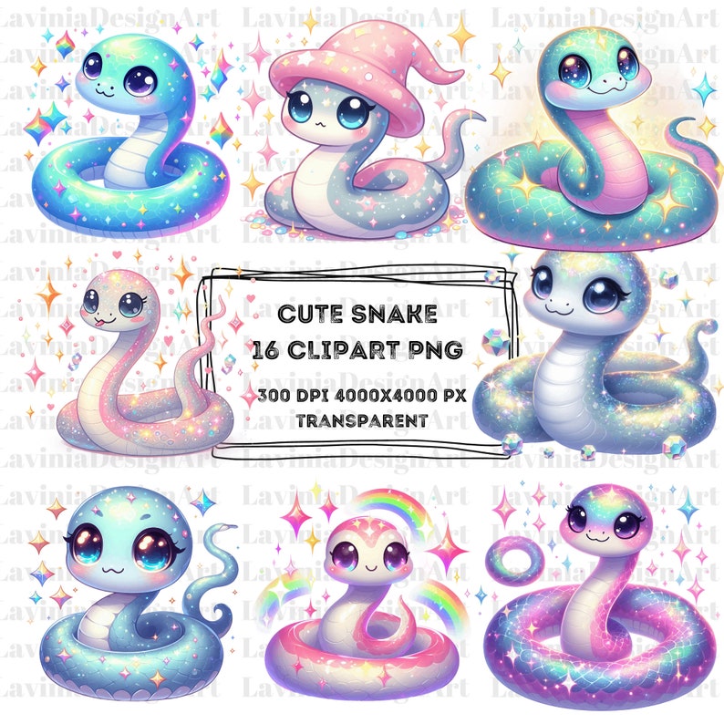 Shimmering Cute Snake Clipart Watercolor Snake Clipart Snake Png Cute ...