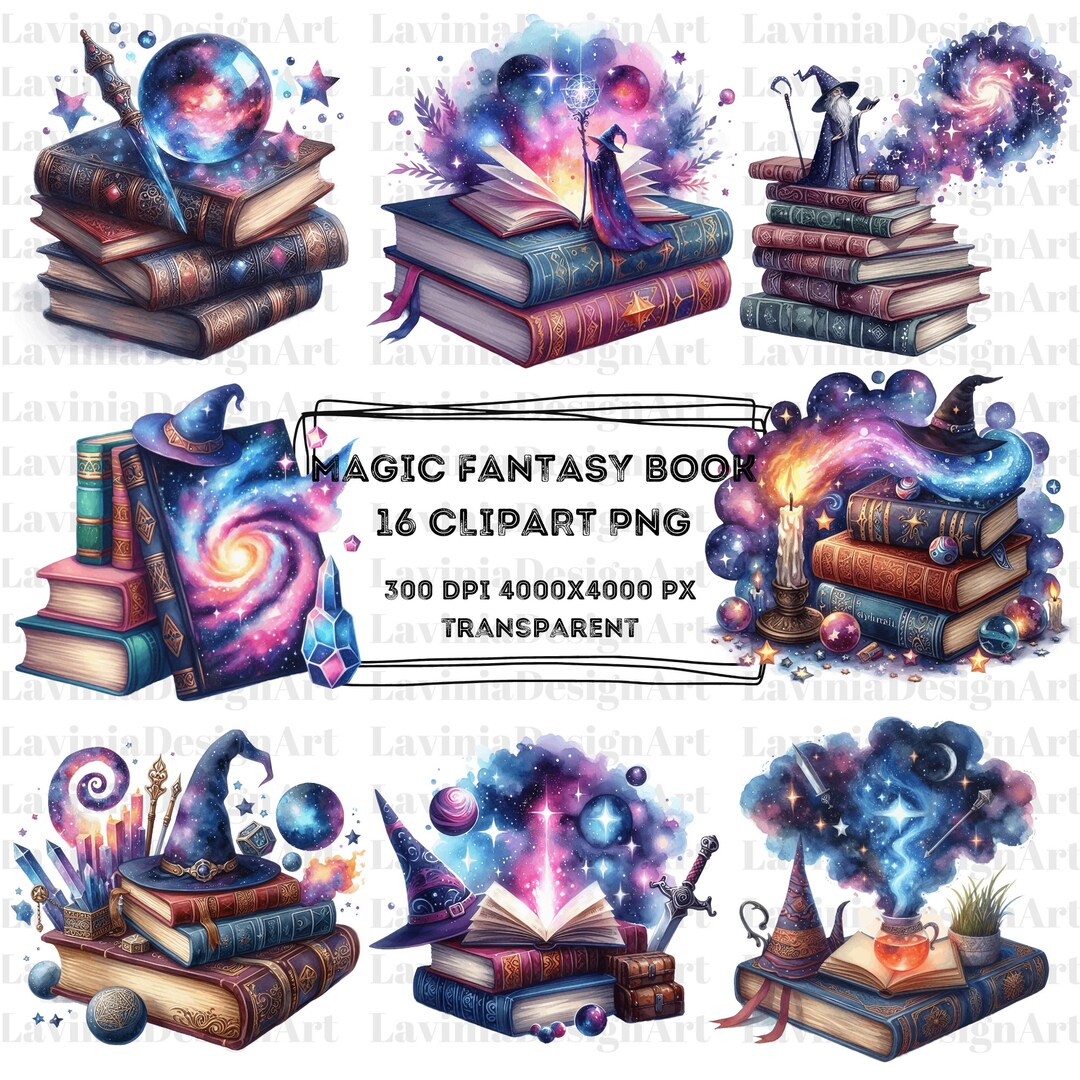 Magic Fantasy Book Clipart Watercolor | Fantasy Clipart | Magic Clipart ...