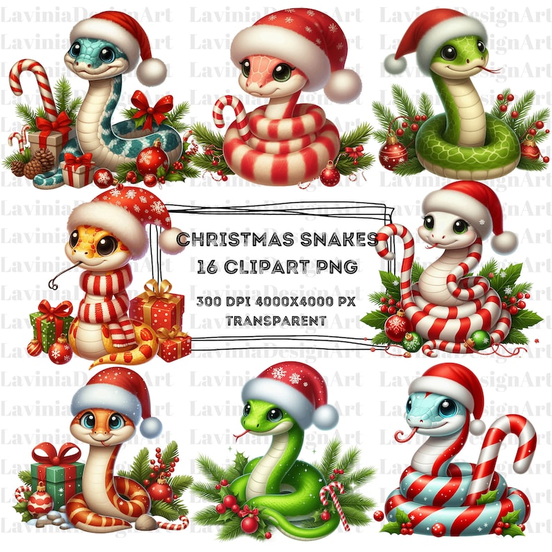 Watercolor Cute Christmas Snake Clipart | PNG Format Baby Snake | Snake ...