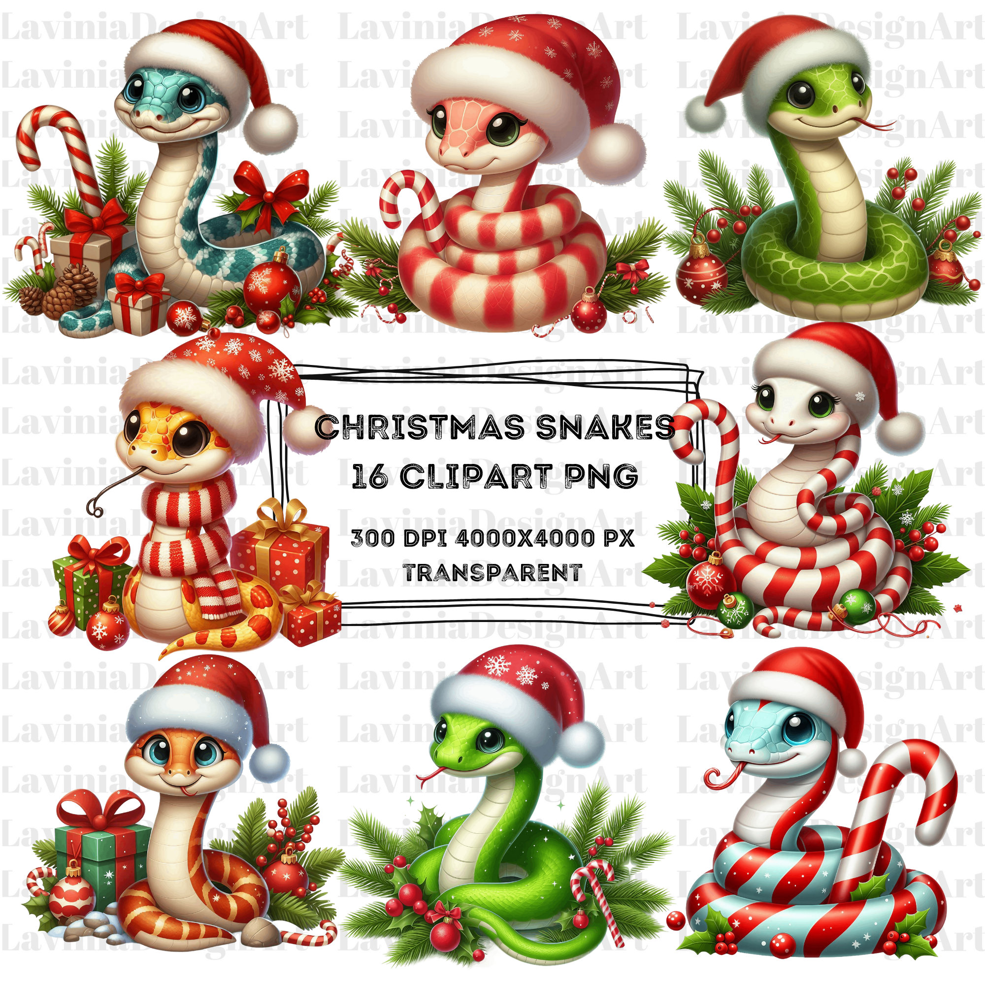 Watercolor Cute Christmas Snake Clipart | PNG Format Baby Snake | Snake ...