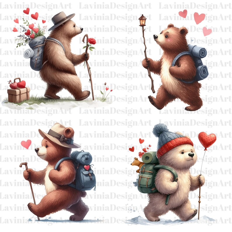 Hiking Bear Clipart Watercolor | Bear Clipart | Animal Clipart ...