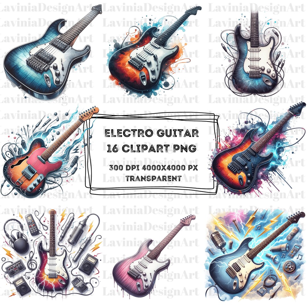 Electro Guitar Clipart Watercolor | Rock and Roll Clipart | Guitar ...
