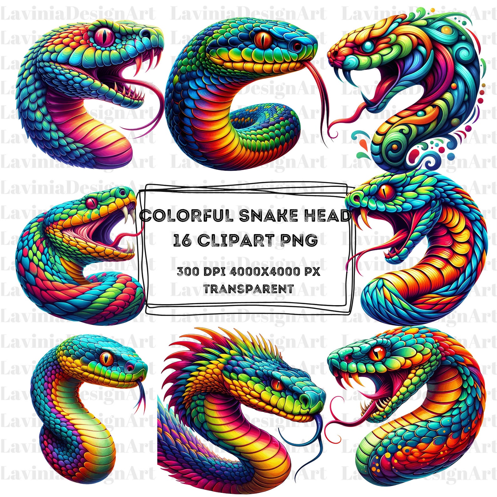 Colorful Snake Head Clipart Watercolor | Snake Clipart | Snake Head Png ...