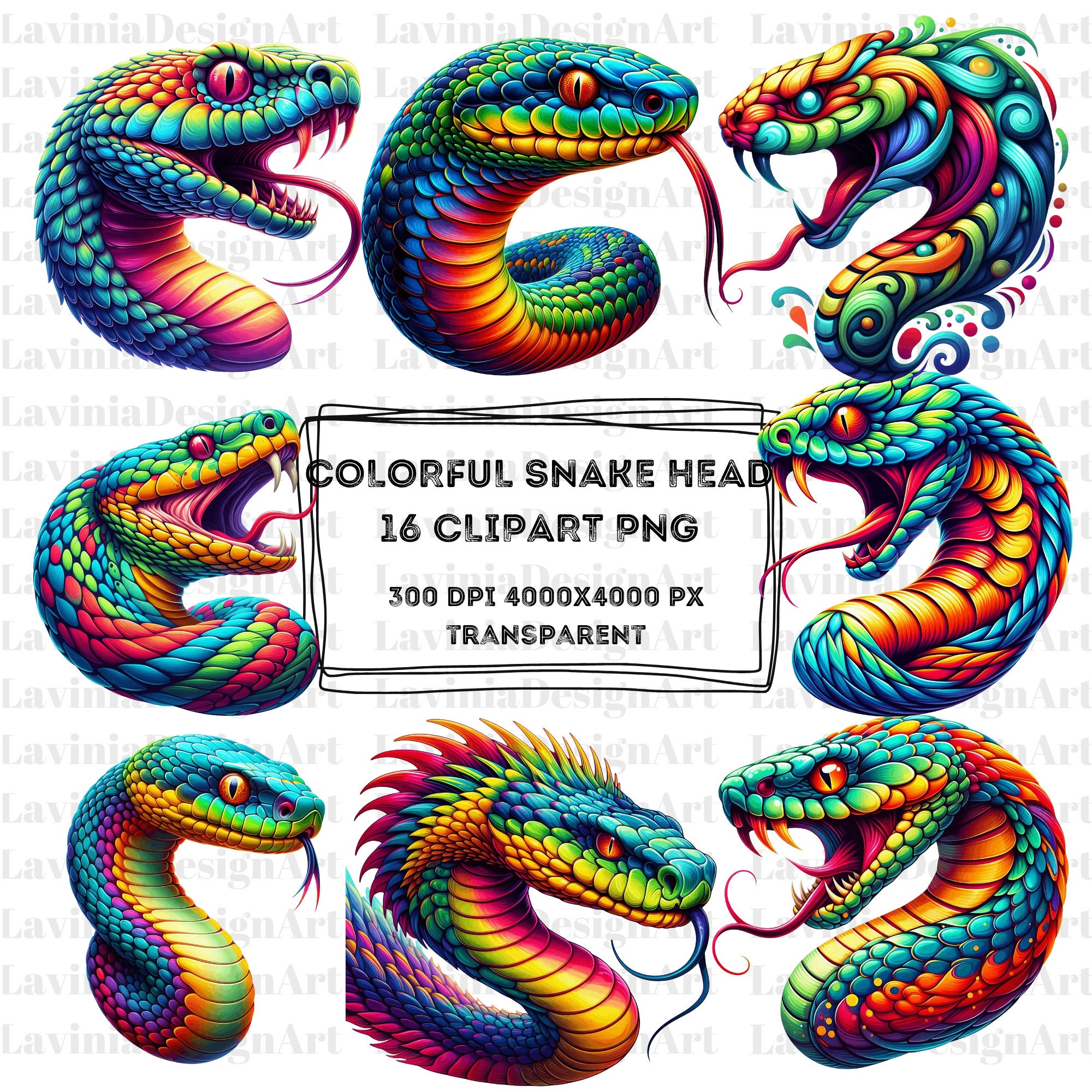 Colorful Snake Head Clipart Watercolor | Snake Clipart | Snake Head Png ...