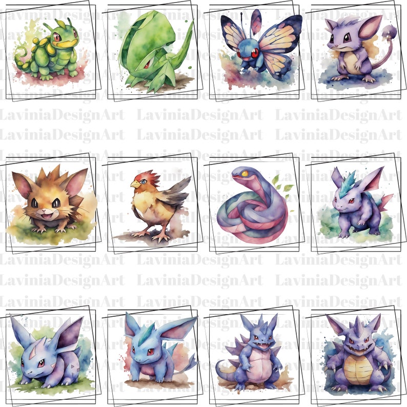 Watercolor Pokemon Clipart Pokemon PNG-JPG Clipart Pokemon Bundle ...