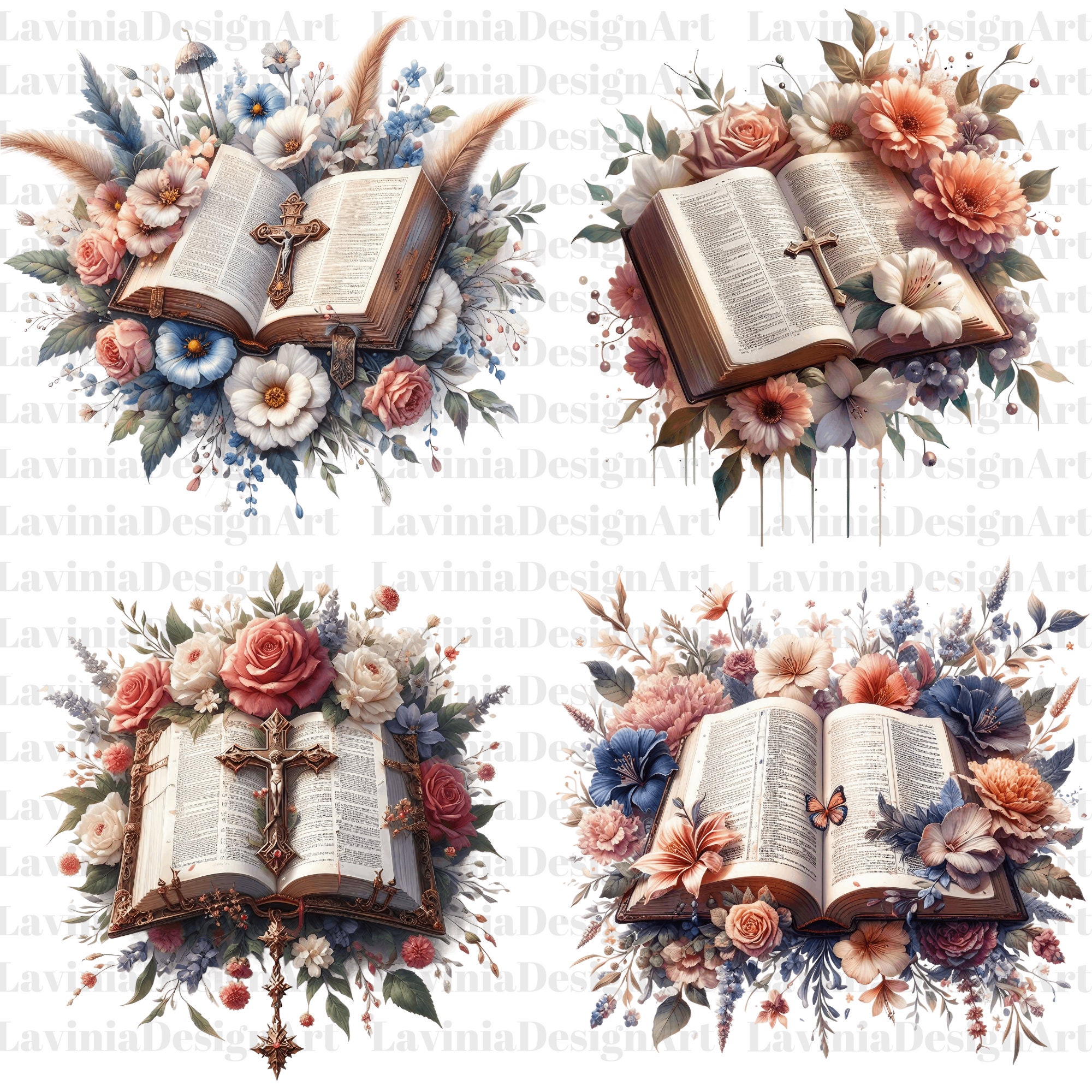 Bible and Flowers Watercolor Clipart | Cristian Journal | Bible Study ...