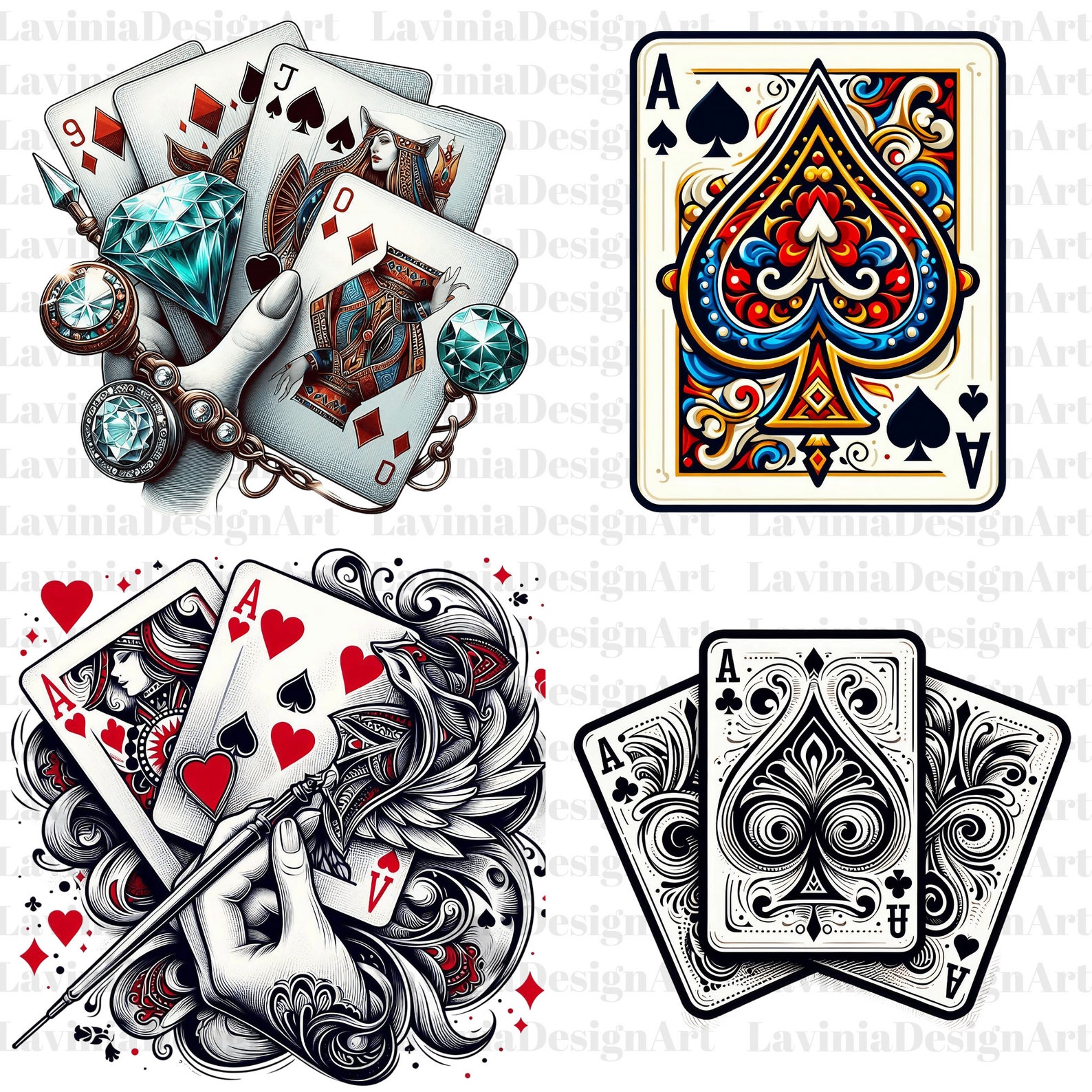 Playing Card Clipart Watercolor | Spades Clipart | Hearts Clipart ...